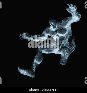 bodybuilder muscle maps is falling down in white background, 3d ...