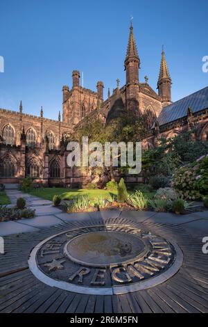 Chester Cathedral from the Remembrance Garden in autumn, Chester ...