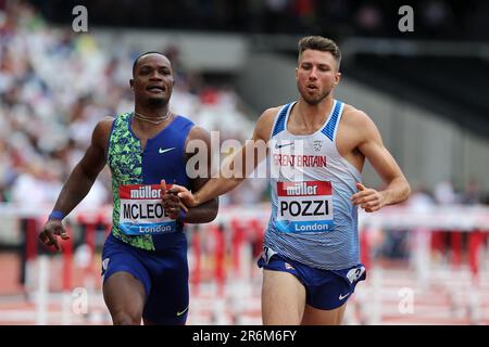 Andrew POZZI (Great Britain) crossing the finish line in the Men's 110m ...
