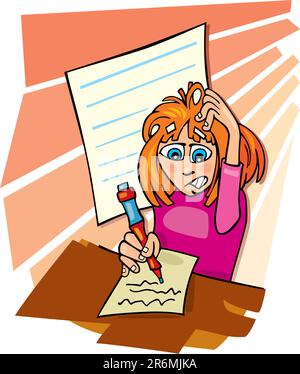 Girl write cartoon illustration Stock Vector Image & Art - Alamy