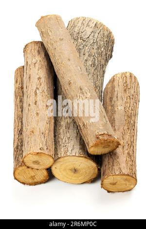 Three willow logs isolated over white background Stock Photo - Alamy