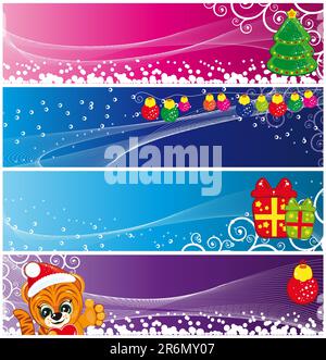 Set of web banners with Christmas design elements in doodle style ...