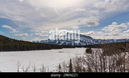 Spring time views in Banff National Park during April with snow ...