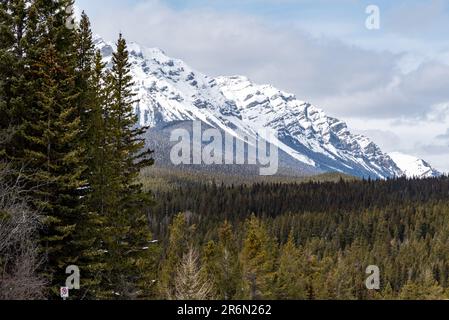 Spring time views in Banff National Park during April with snow ...
