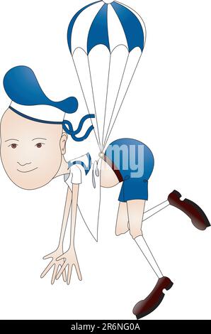 Parachutist jump. Paratrooper fly in the sky. Skydiving. Hand drawn ...