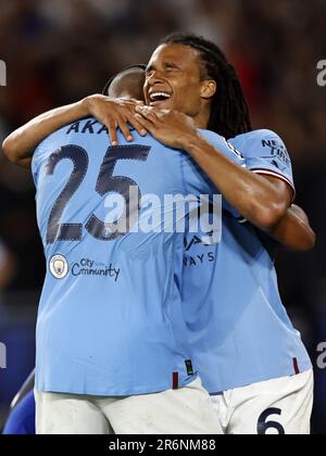 Nathan Ake of Manchester City reacts during the Premier League match ...