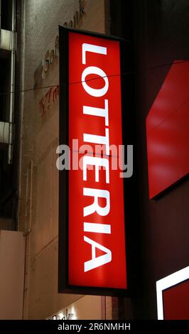 The logo of Lotteria is seen in Shinjuku Ward, Tokyo on June 15, 2022 ...