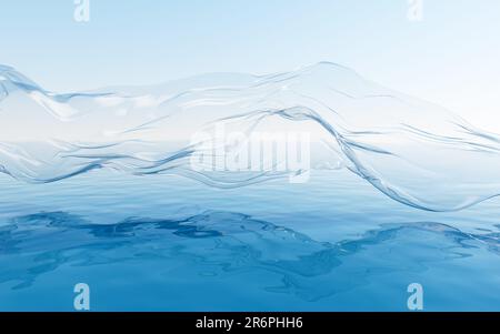 Flowing transparent cloth on water surface, 3d rendering. Computer ...
