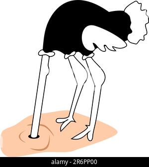 Ostrich buried his head in sand. Jungle or zoo bird in horror and ...