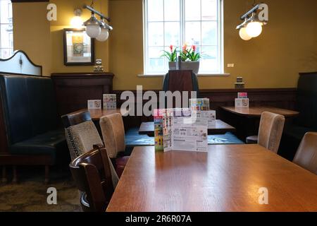 View across an empty Wetherspoons pub ready for customers Stock Photo ...