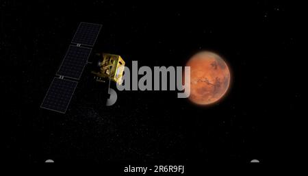 Space probe flying to Mars. Space exploration Stock Photo - Alamy