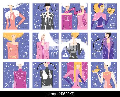 Set of horoscope signs as women. Zodiac for girls. Vector illustration ...