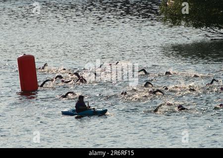 Windsor, Berkshire, UK. 11th June, 2023. Triathletes were out early ...