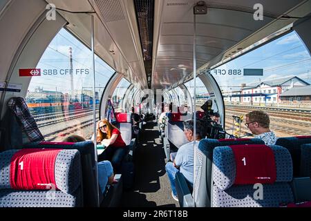 Breclav, Czech Republic. 11th June, 2023. A panoramic train of Swiss Federal Railways (SBB ...
