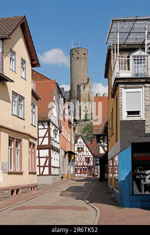Old town with Eppstein castle, half-timbered houses, Eppstein, Hesse ...