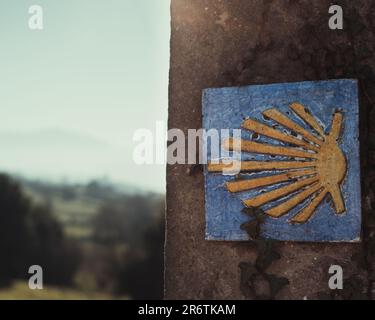 Scallop shell symbol on a church along the Camino de Santiago ...