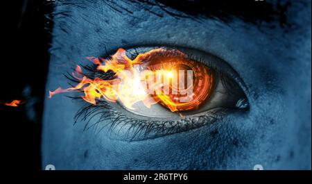 Macro image of human eye with fire flames Stock Photo - Alamy