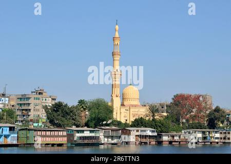 Modern Mosque, Houseboats, River Nile, Kit-Kat Area, Giza, Cairo, Egypt ...