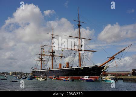 Old warship HMS Warrior 1860 in harbour, Portsmouth, Hampshire, England ...