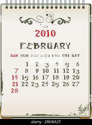 grunge 2010 calendar with a blanknote paper - vector illustration Stock ...