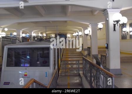 A train at the lower station of the Central funicular, or Funicolare ...