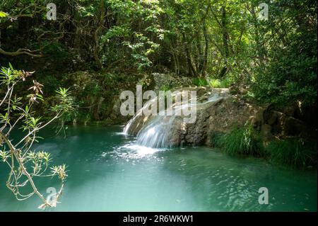 Paradise waterfalls of Polylimnio in the Peloponnese in Greece with ...