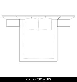 Contour line drawing of double bed. Modern comfortable luxury ...
