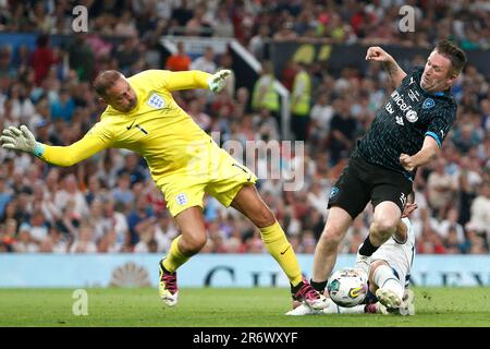 England goalkeeper Paddy McGuinness (left) and Angry Ginge during ...
