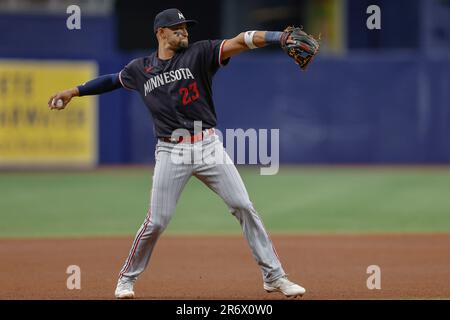 Minnesota Twins third baseman Royce Lewis catches a near foul ball for ...