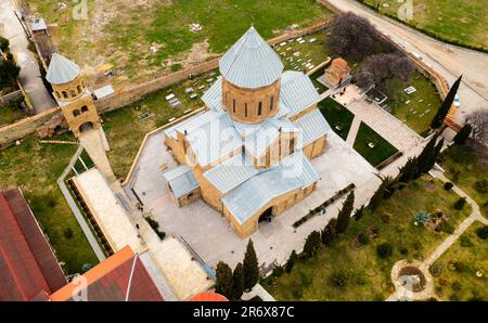 Aerial view of medieval Samtavro monastery in Georgian town of Mtskheta ...