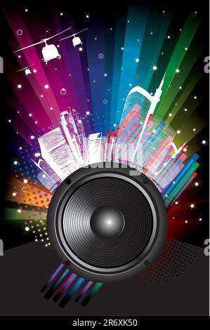 Rainbow Disco Background with speaker and stars vector illustration ...
