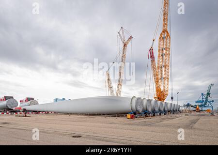 View of the blades at the Provence Grand-Large floating offshore wind ...