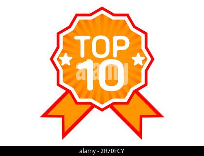 Top ten list. Award rosette with word and number 10 on white background ...