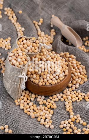 Round yellow peas for cooking porridge, raw yellow peas scattered ...