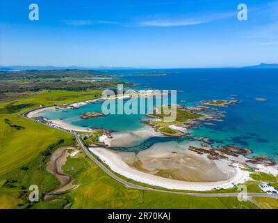 Aerial view from drone of Traigh Beach, one of the Silver Sands of ...