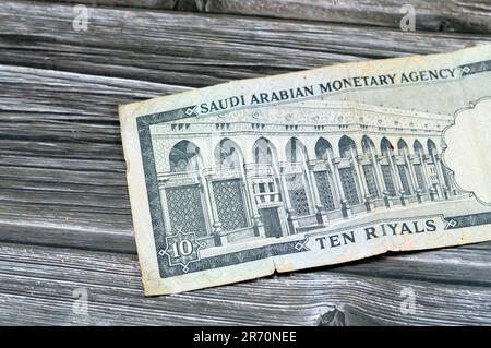 reverse side of 10 SAR Saudi Arabia riyals cash money currency banknote ...