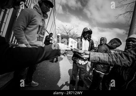 Italy. Pavia. police headquarters. refugees. African refugees Stock ...