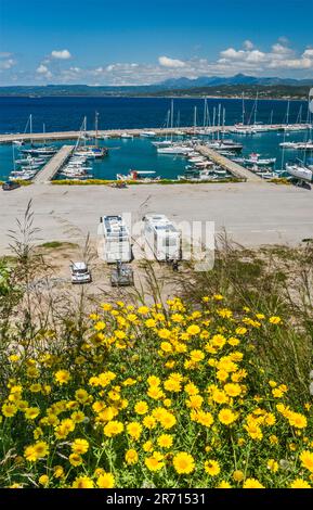Boats at marina, Navarino Bay in Pylos, Peloponnese peninsula ...