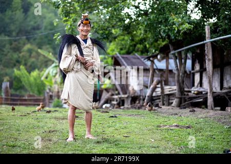 Small village of Joram of a Nyishi tribe surrounded with rice fields ...