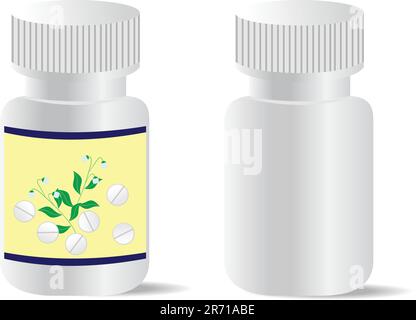 Two realistic bottles with tablets are isolated on white background ...