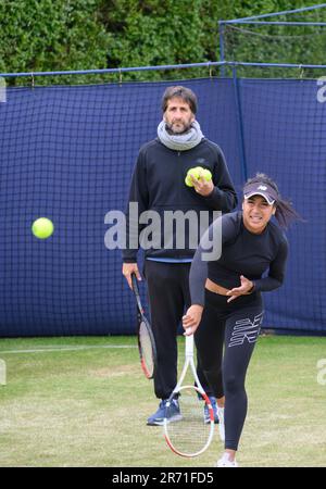 Heather Watson (GBR) on the practice court with WTA coach Diego ...