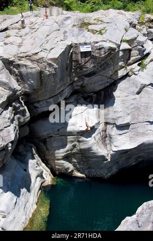 Switzerland, Maggia valley, Ponte Brolla, Cliff diving Stock Photo - Alamy