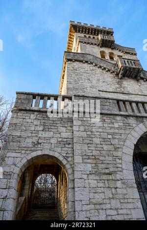 A medieval-style tower on Akhun Mountain at an altitude of 663 meters ...