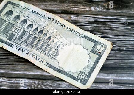 reverse side of 10 SAR Saudi Arabia riyals cash money currency banknote ...
