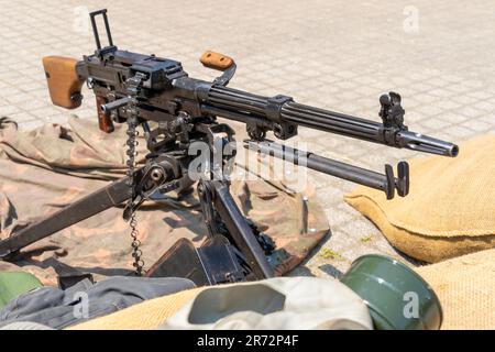 Soviet NSV heavy machine gun with sandbags Stock Photo - Alamy