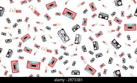Texture, seamless pattern from audiowder with headphones, old vintage ...