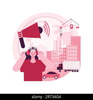 Noise pollution and its cause vector illustration. People suffering ...