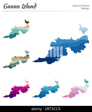 Guana Island map. Collection of maps of Guana Island in dotted style ...