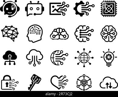 Artificial Intelligence Icon Set Isolated On A White Background. Vector ...