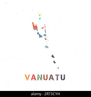 Vanuatu vintage map. Grunge poster with map of the country in retro ...